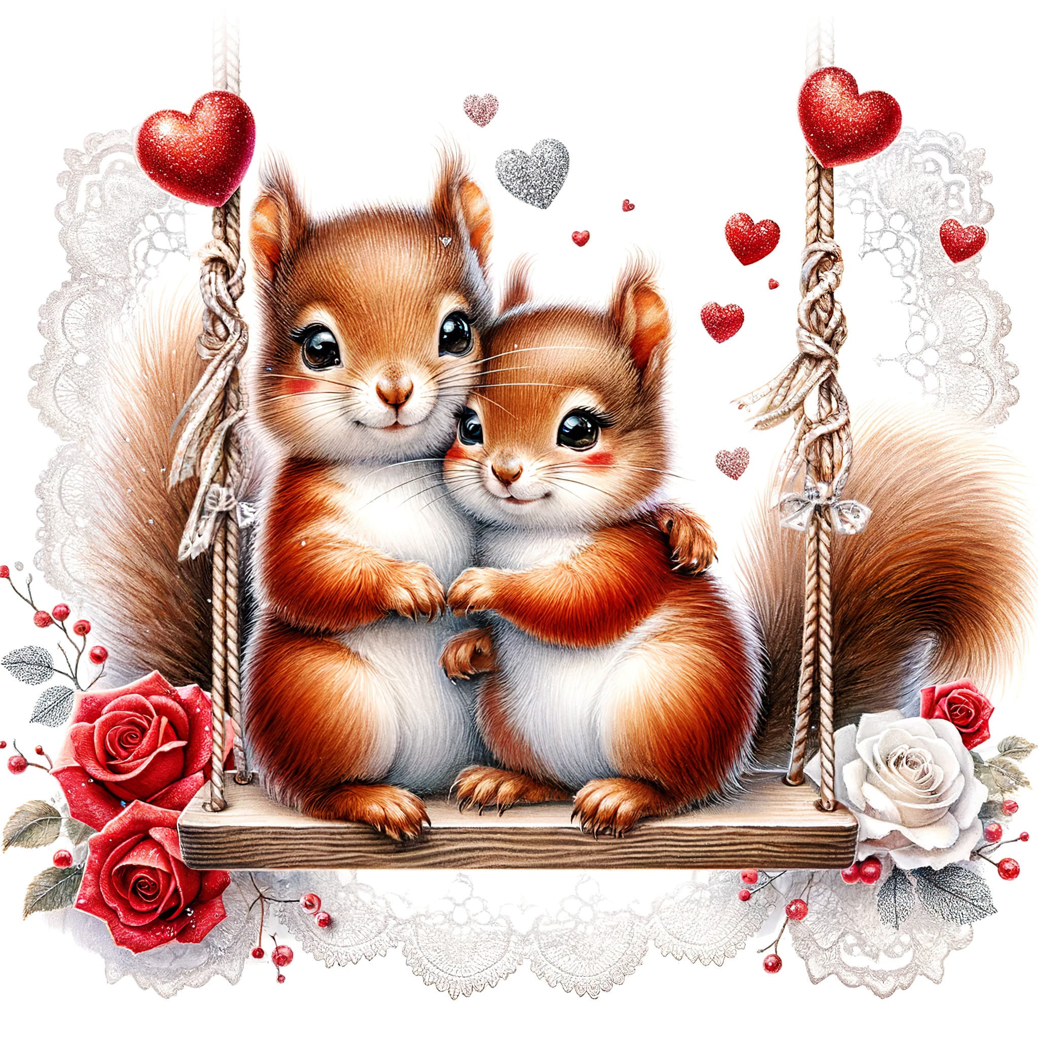 21 JPG Watercolor Animal Valentines Clipart, Cute Squirrel Clipart ...