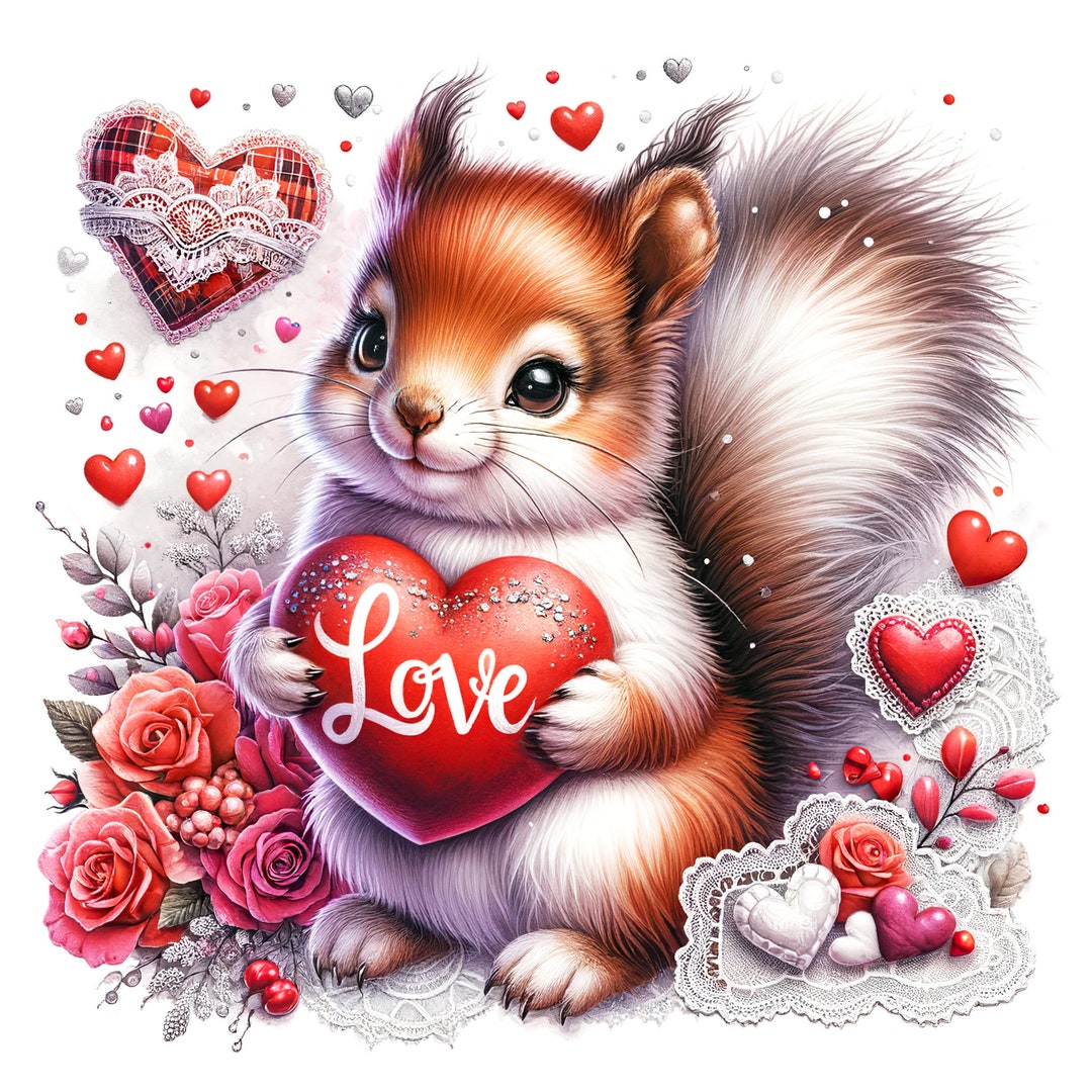 21 JPG Watercolor Animal Valentines Clipart, Cute Squirrel Clipart ...