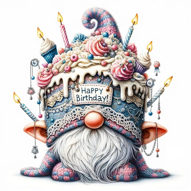 14 JPG Watercolor Birthday Gnome, Funny Gnome, Elf Clipart, Spring ...
