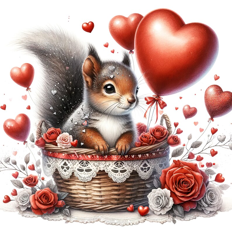 21 JPG Watercolor Animal Valentines Clipart, Cute Squirrel Clipart ...