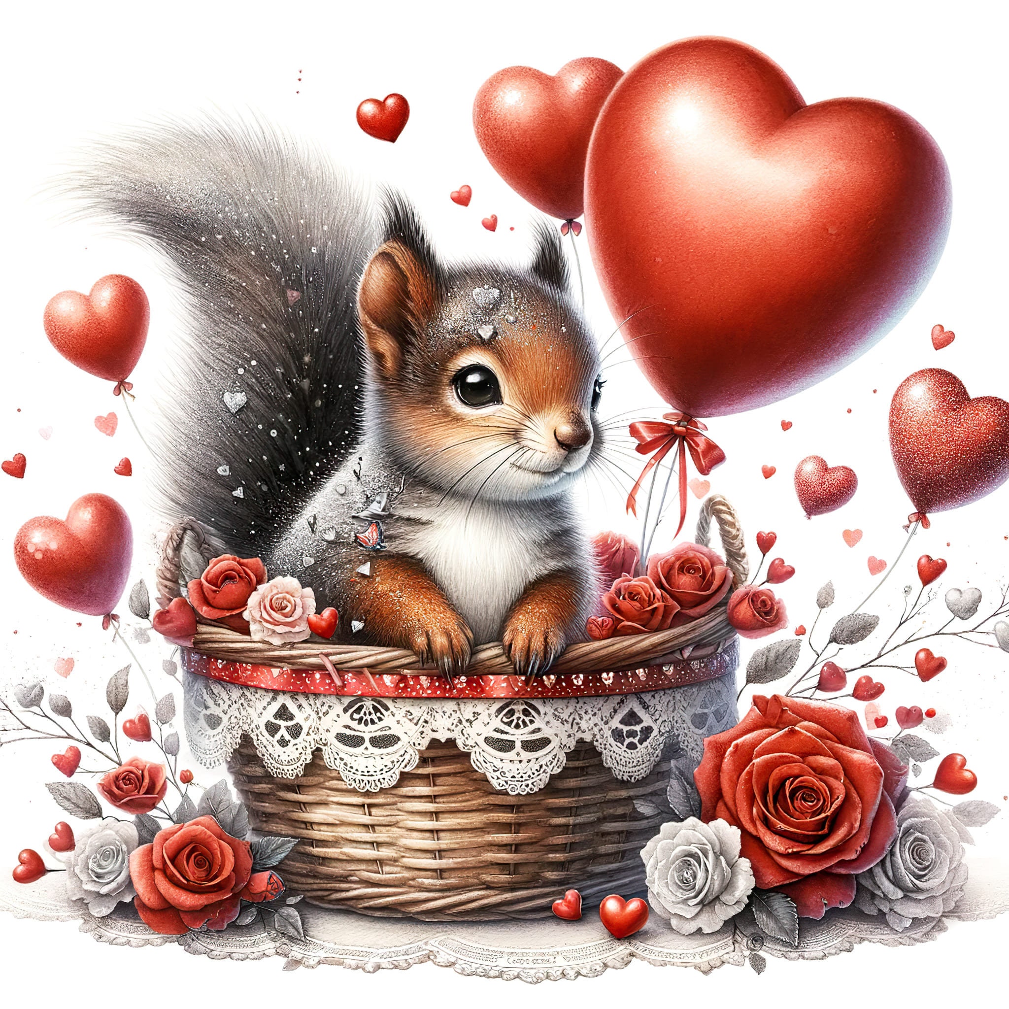 21 JPG Watercolor Animal Valentines Clipart, Cute Squirrel Clipart ...