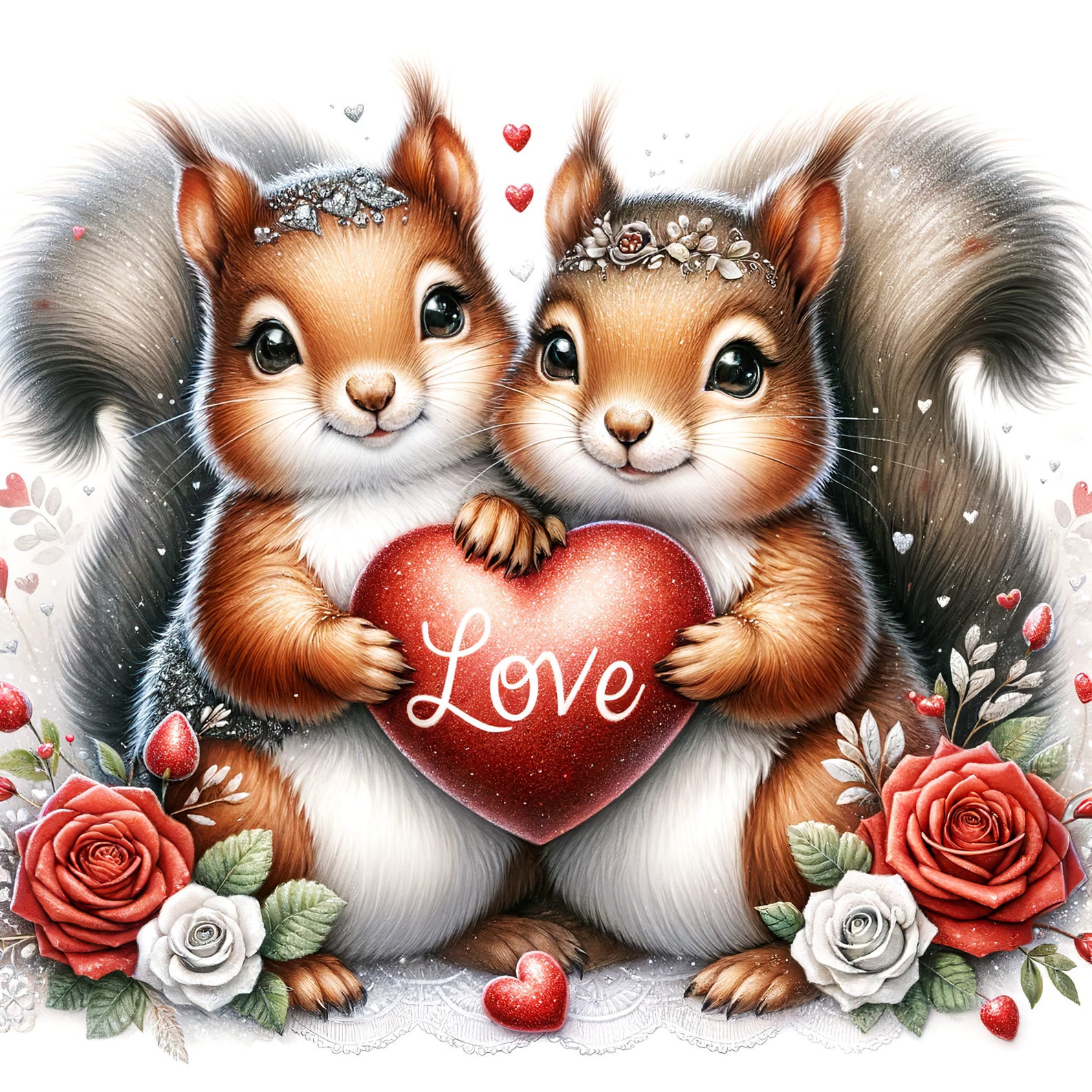21 JPG Watercolor Animal Valentines Clipart, Cute Squirrel Clipart ...