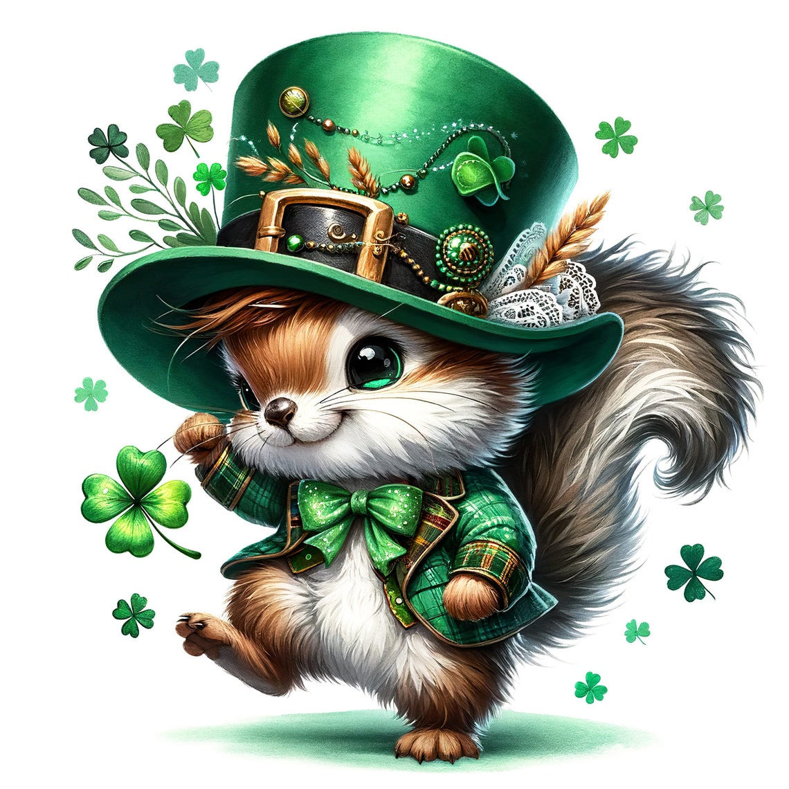 21 JPG Watercolor St. Patrick's Day Squirrel, Woodland Animal ...