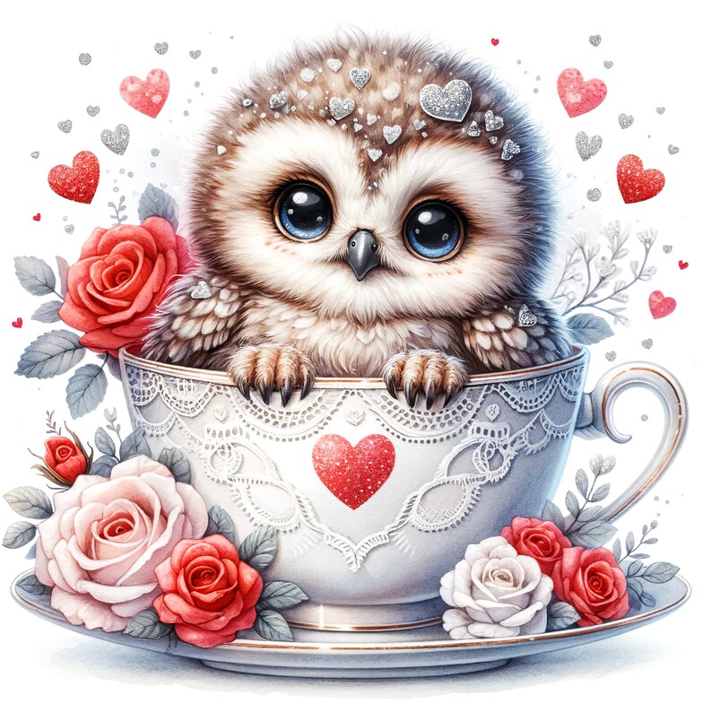 20 JPG Watercolor Animal Valentines Clipart, Cute Owl Clipart ...