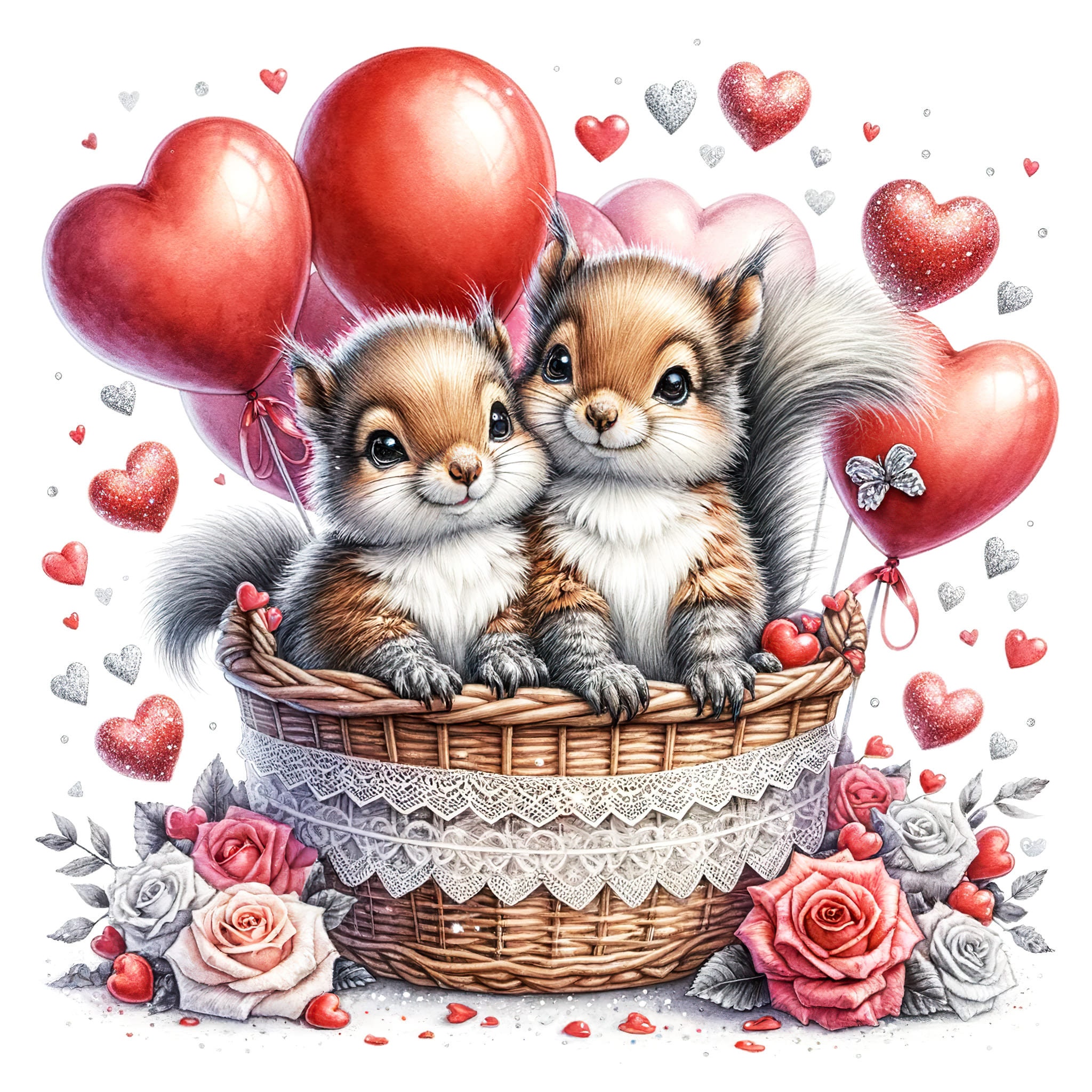 21 JPG Watercolor Animal Valentines Clipart, Cute Squirrel Clipart ...
