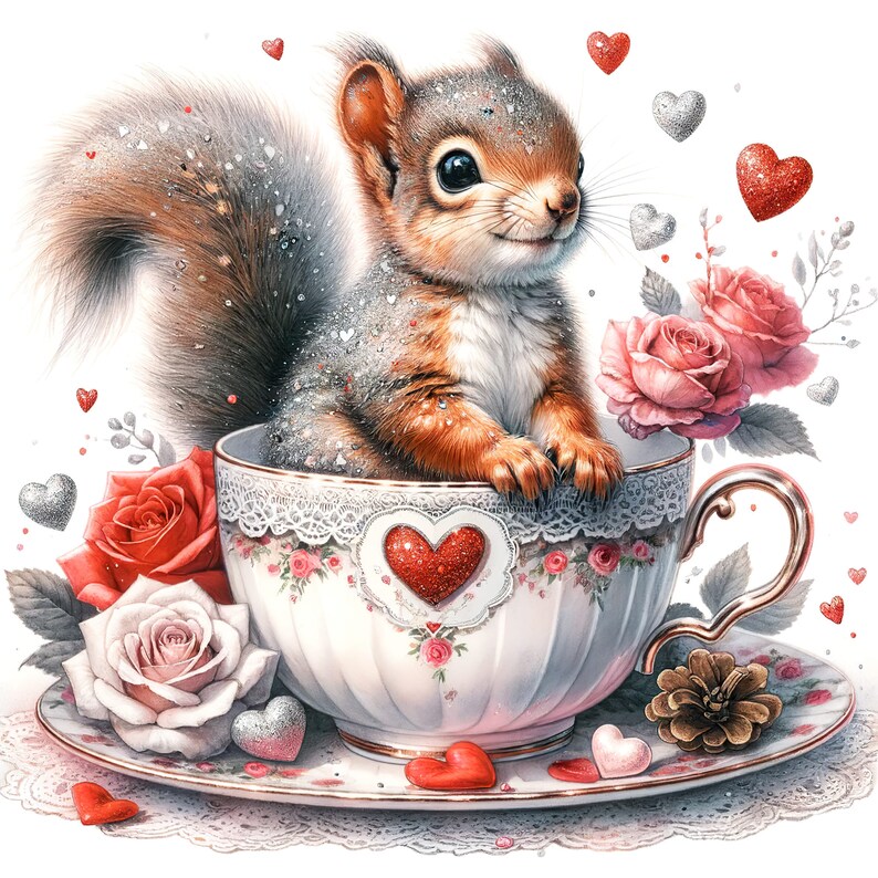 21 JPG Watercolor Animal Valentines Clipart, Cute Squirrel Clipart ...