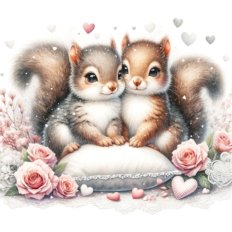 21 JPG Watercolor Animal Valentines Clipart, Cute Squirrel Clipart ...