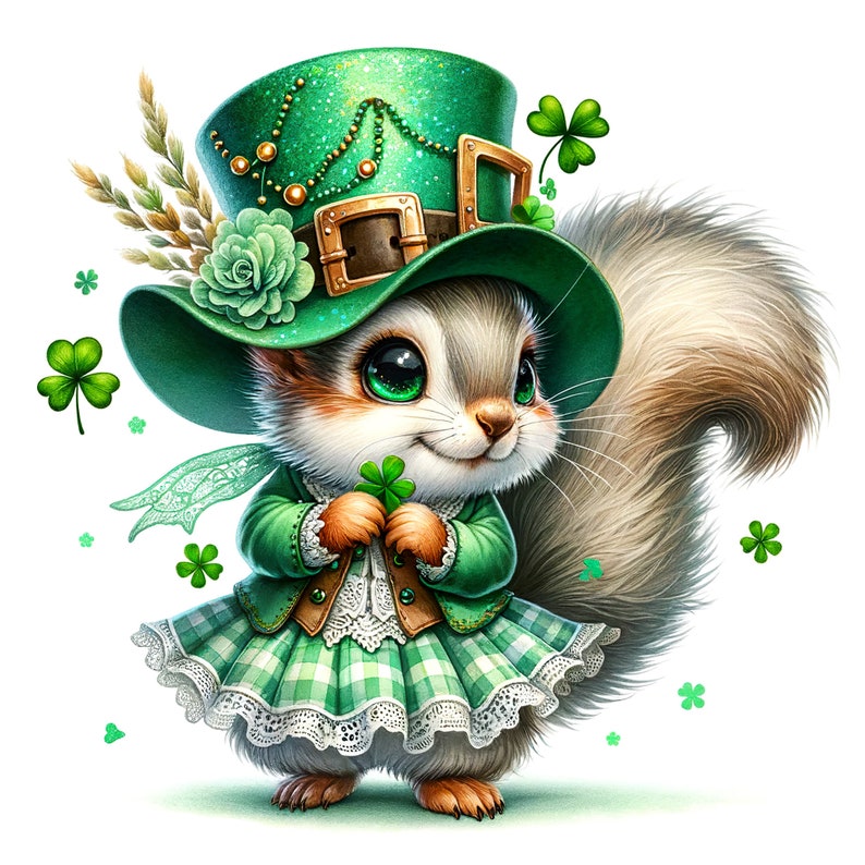 21 JPG Watercolor St. Patrick's Day Squirrel, Woodland Animal ...