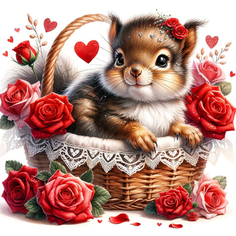 21 JPG Watercolor Animal Valentines Clipart, Cute Squirrel Clipart ...