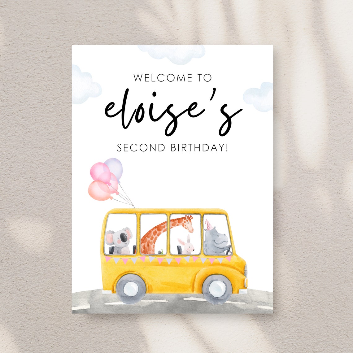 Editable School Bus Welcome Sign, Two Two Two School Bus Birthday ...