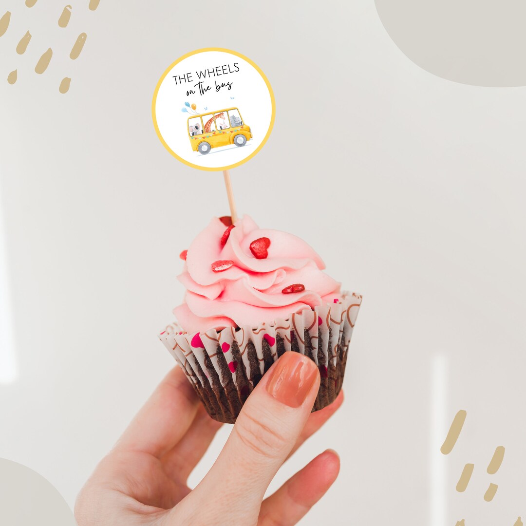 School Bus Cupcake Topper, Kids Birthday, Cupcake Topper, Two Year Old ...