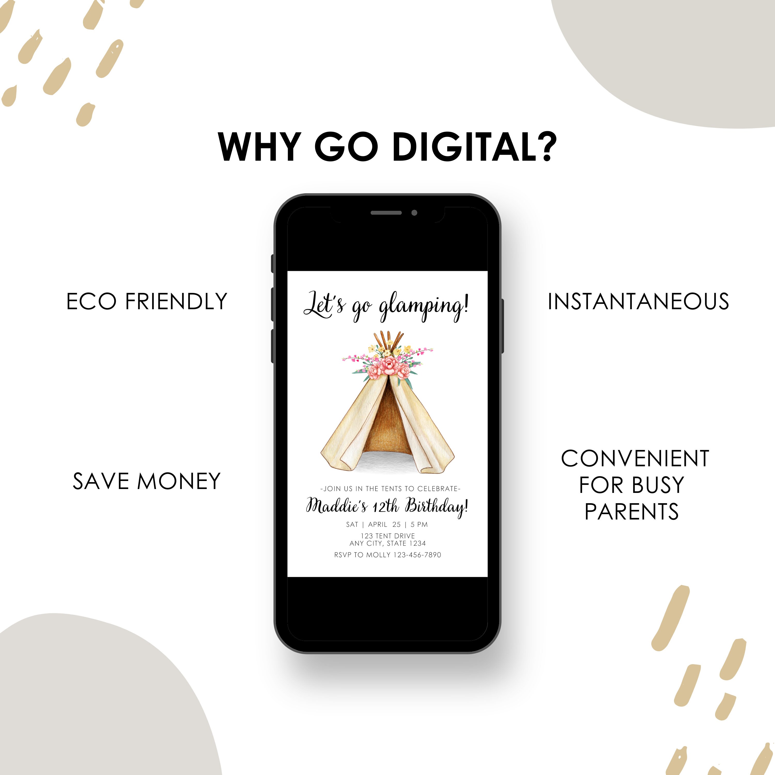 Glamping Party Invitation, Glamping Birthday Party, Minimalistic Glamping Invitation, Editable ...