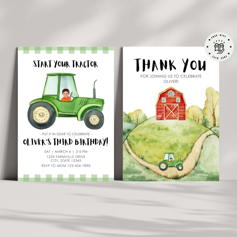 Personalized and Editable Tractor Invitation, Green Tractor Evite, Farm ...