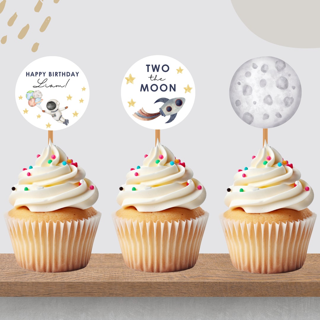 Editable Two the Moon Cupcake Toppers, Space Cupcake Topper, Kids ...