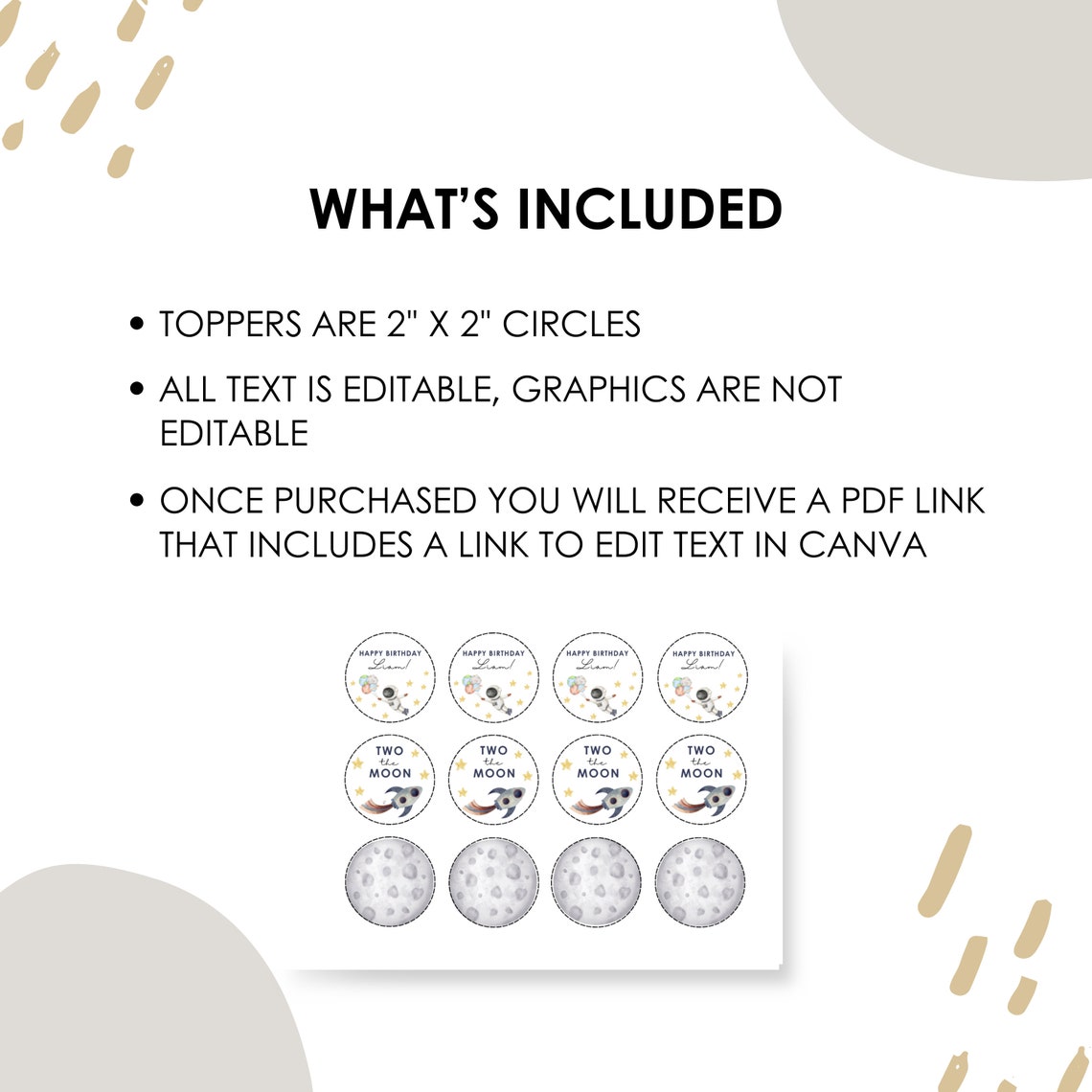 Editable Two the Moon Cupcake Toppers, Space Cupcake Topper, Kids ...