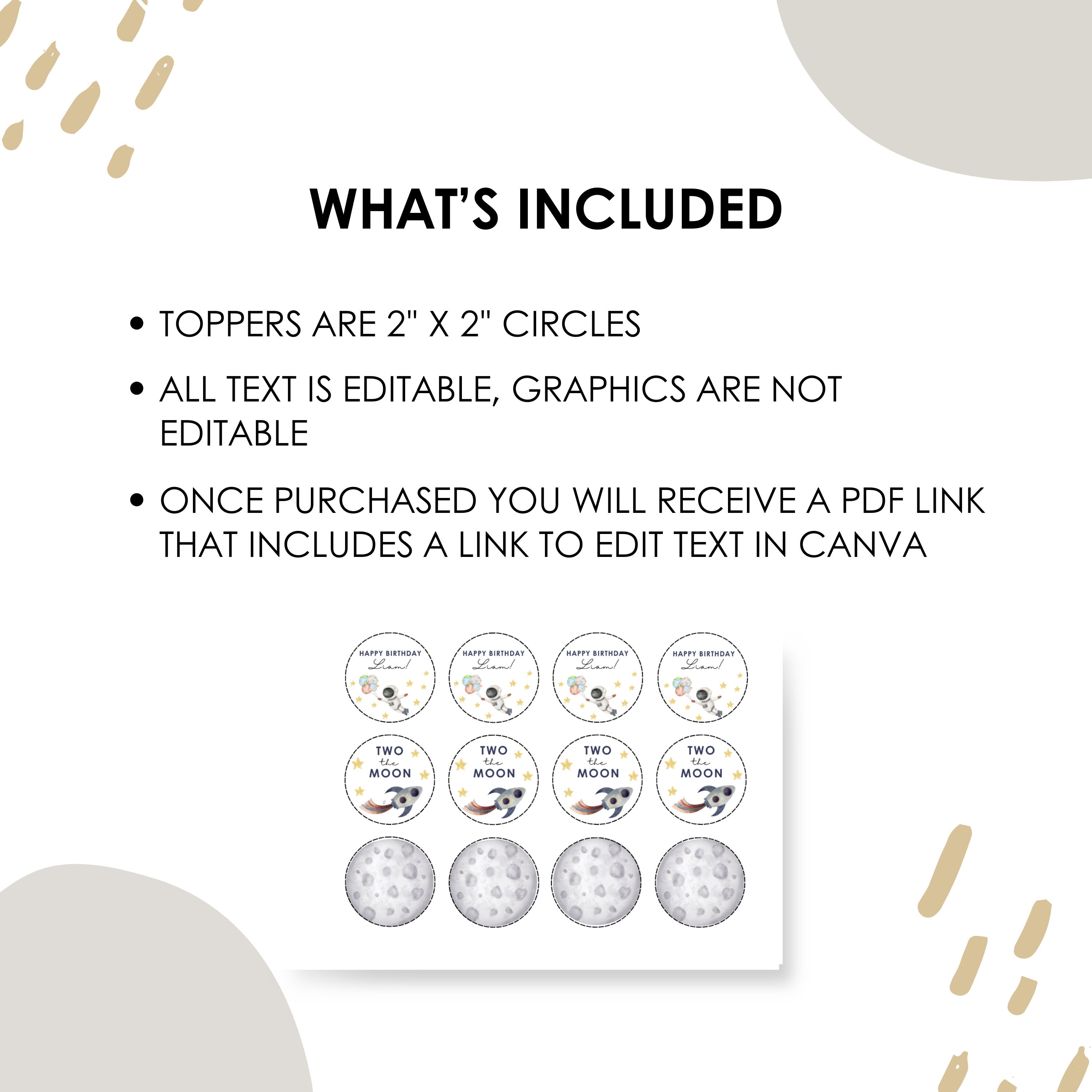 Editable Two the Moon Cupcake Toppers, Space Cupcake Topper, Kids ...