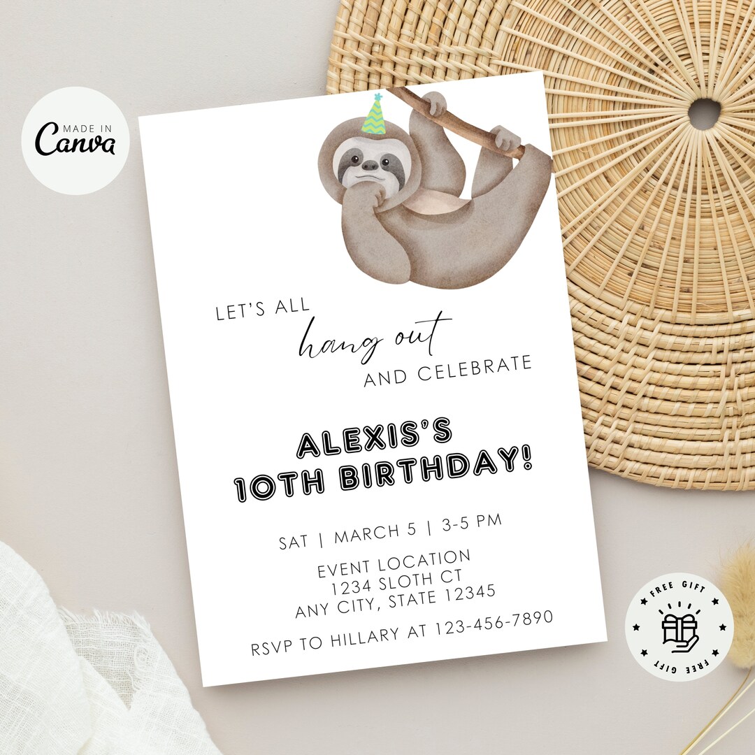 Sloth Birthday Invitation, Sloth Party, Let's Hang Party Invitation ...