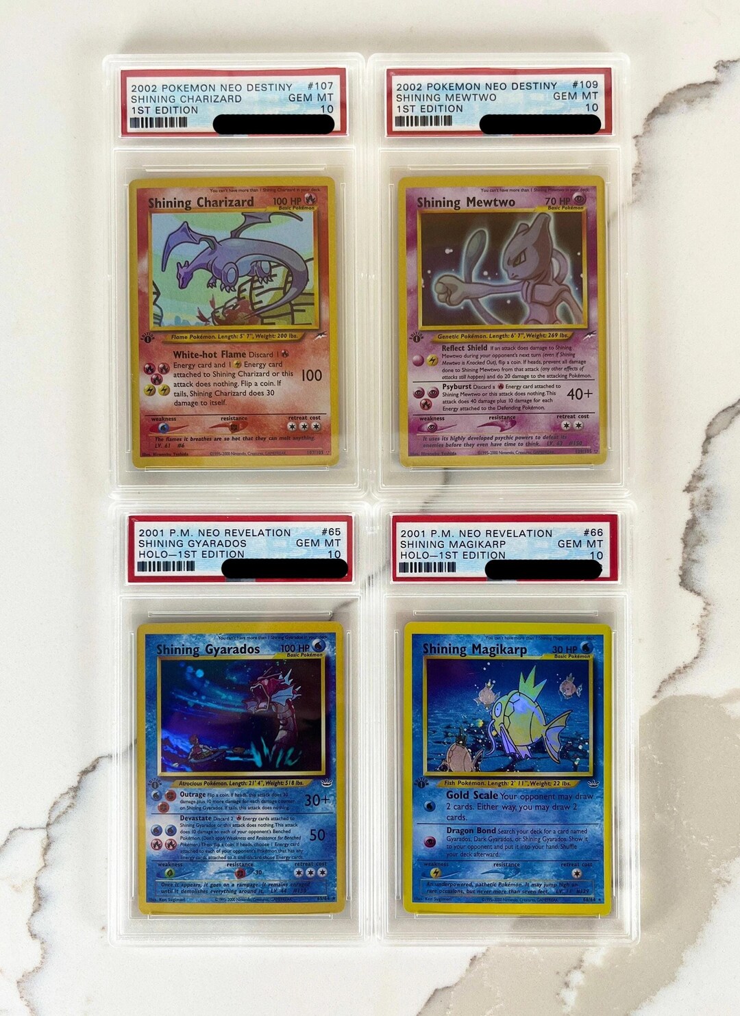 Shining Set of 4 Graded 10 Holographic 1st Edition Proxy Card Handmade ...