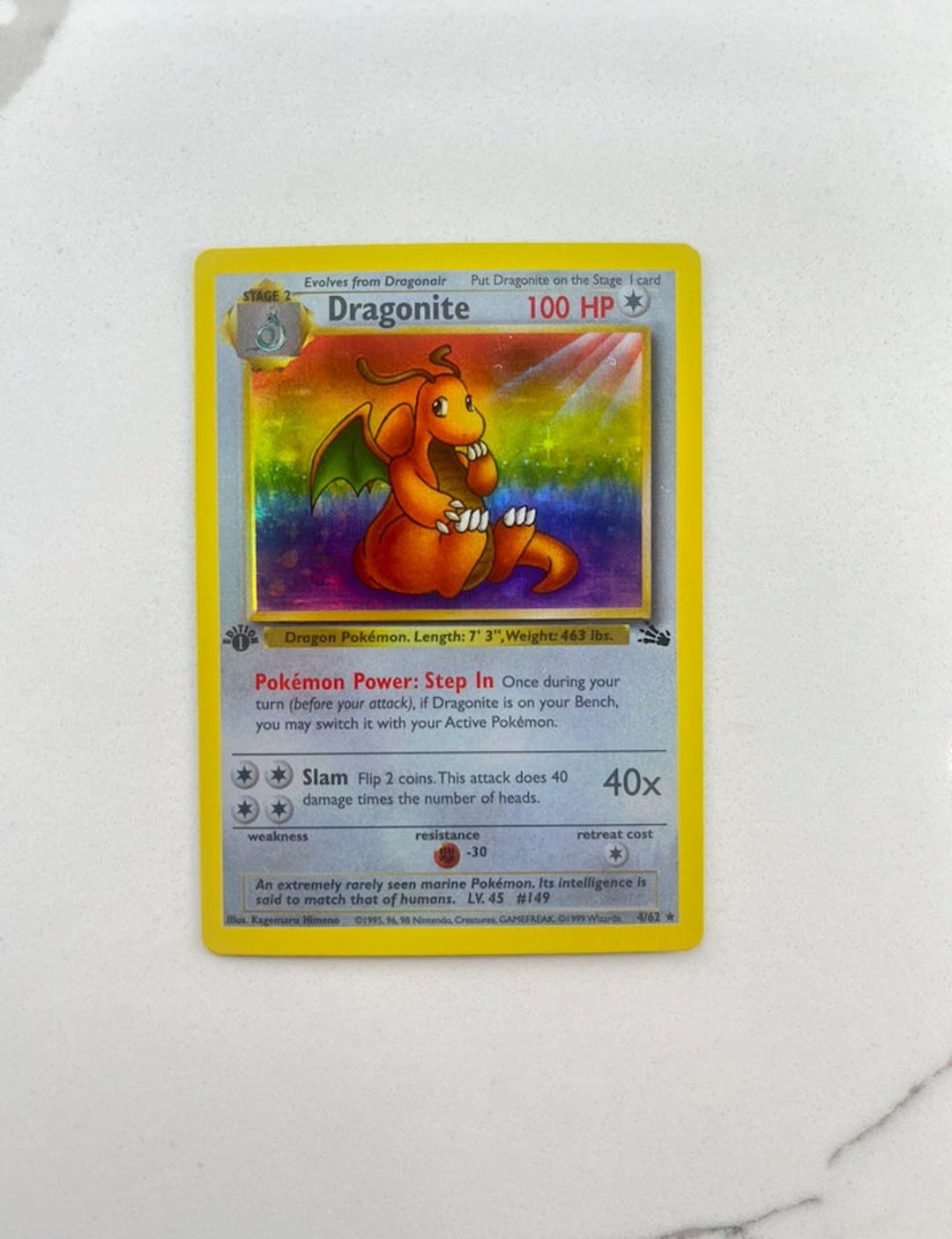 Dragonite Fossil 1st Edition Holographic Proxy Card Handmade Replica - Etsy