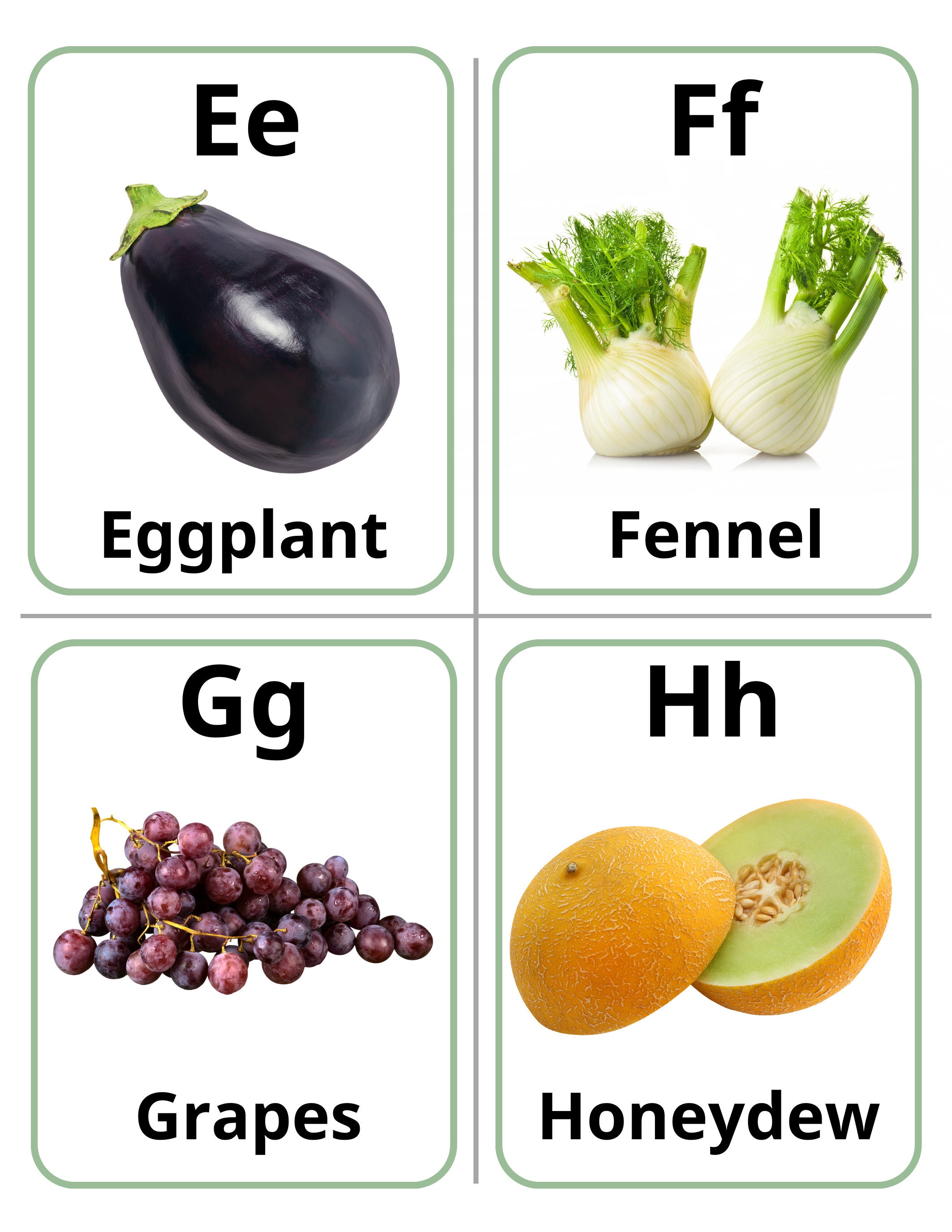 Fruit and Vegetables ABC Flash Cards Printable PDF - Etsy