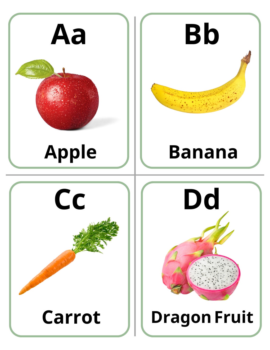 Fruit and Vegetables ABC Flash Cards Printable PDF - Etsy