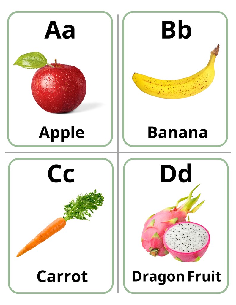 Fruit and Vegetables ABC Flash Cards Printable PDF - Etsy
