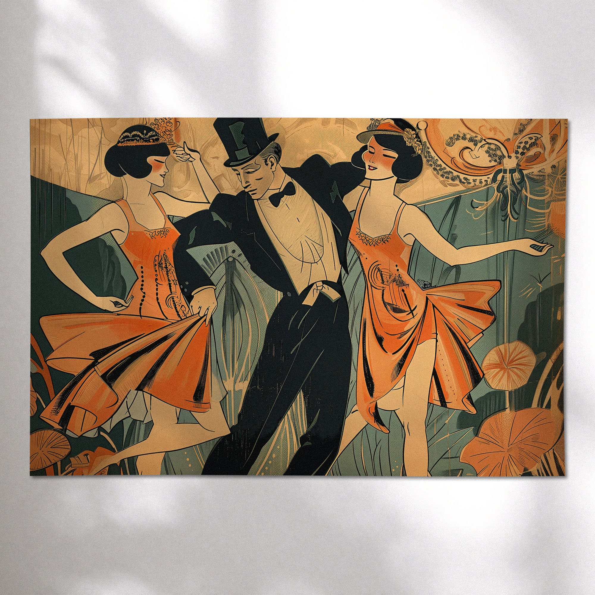 1920s Hand Drawn Art Print Flappers Dancing With Tophat Man - Etsy