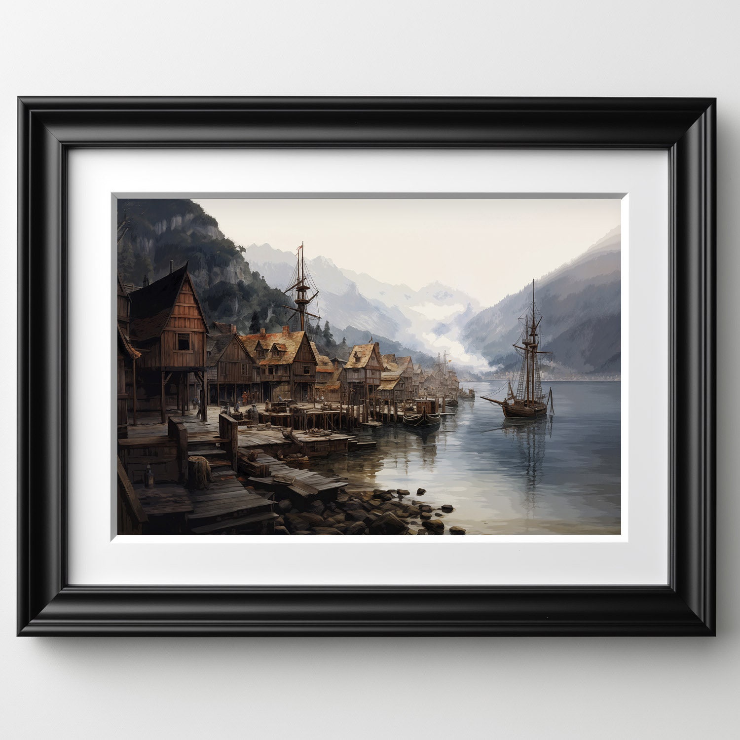 Vintage Watercolor Painting Art Print New World Colonial Painting Fjord ...