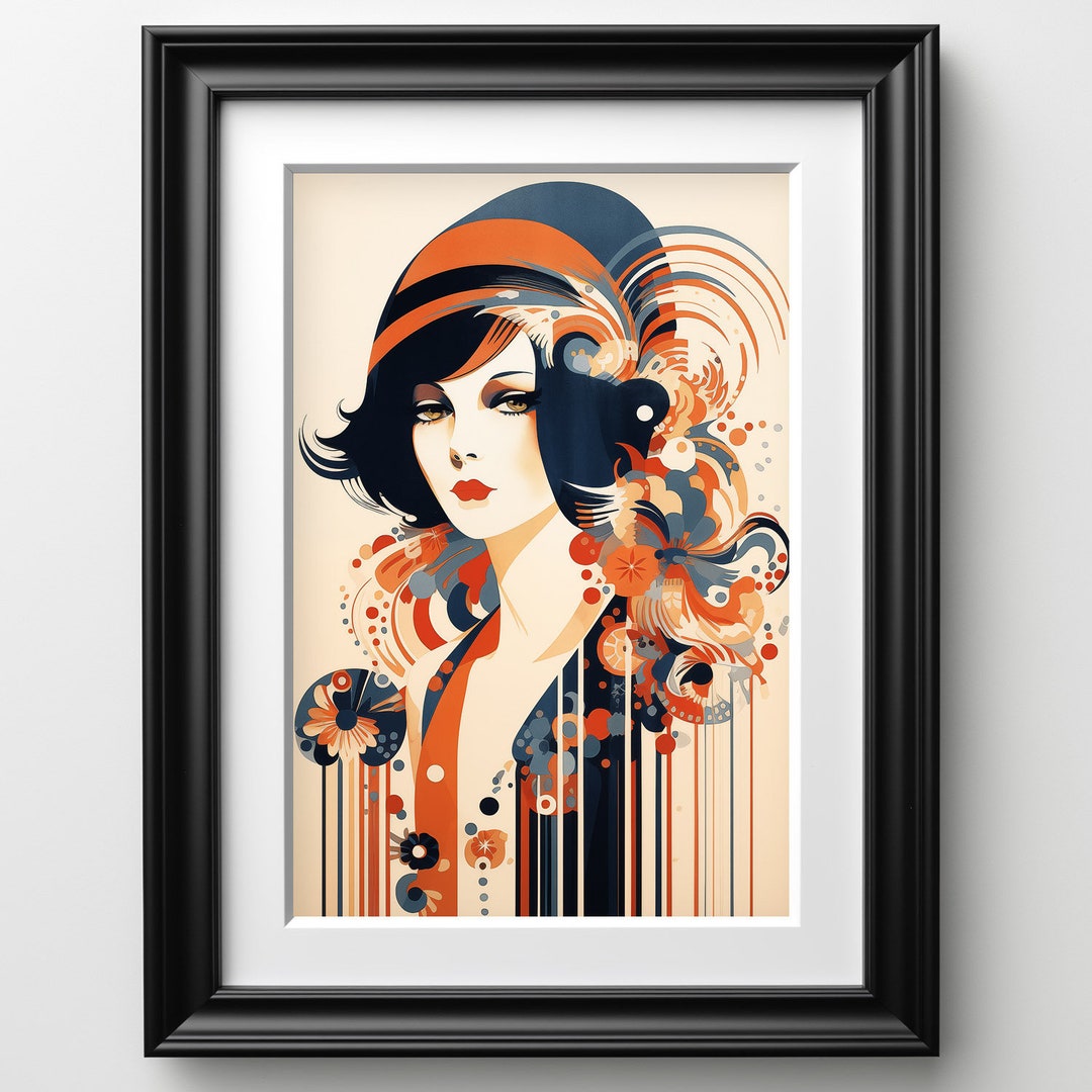 1920 Flapper Art Deco Wall Art Print Abstract Painting Wall Decor Woman ...