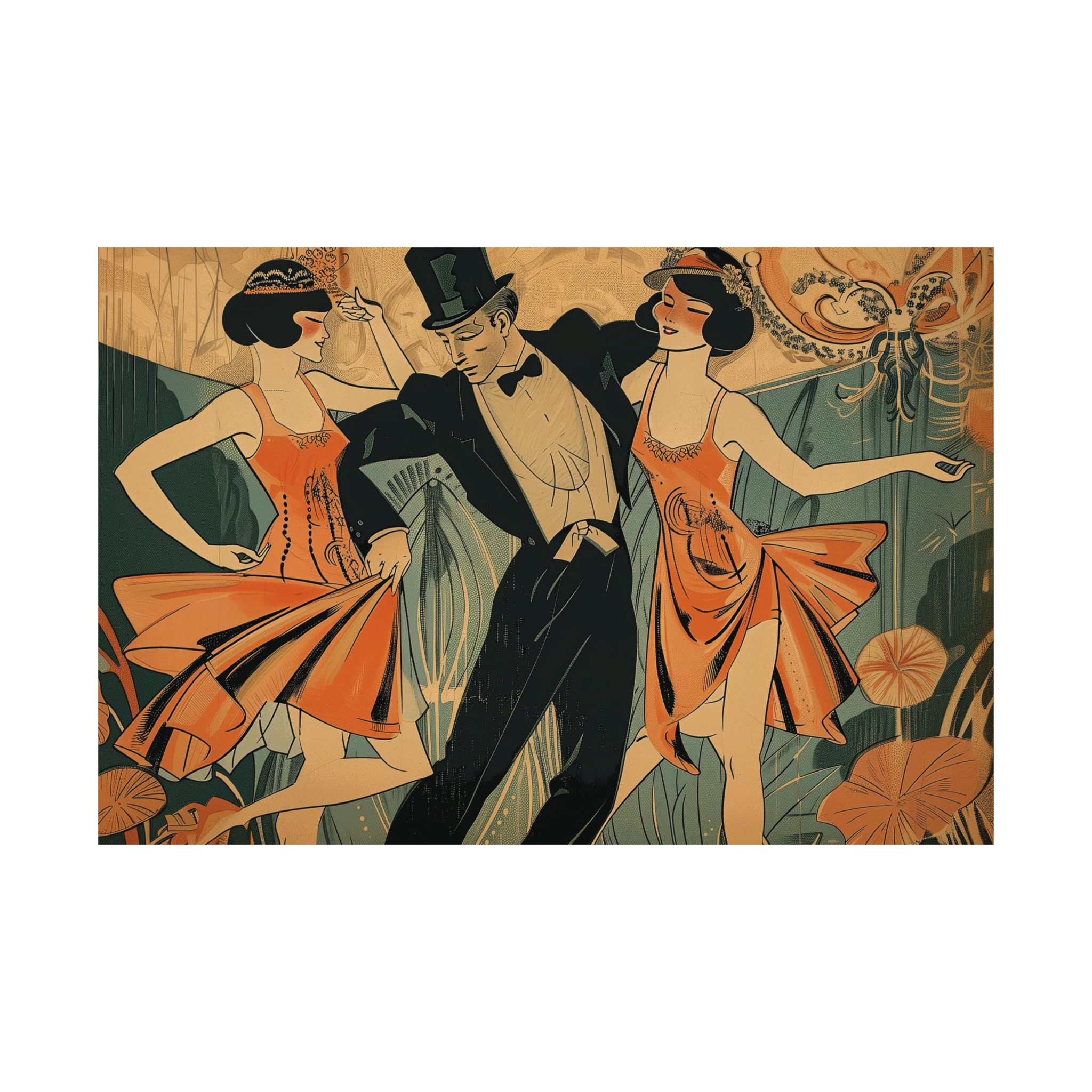 1920s Hand Drawn Art Print Flappers Dancing With Tophat Man - Etsy