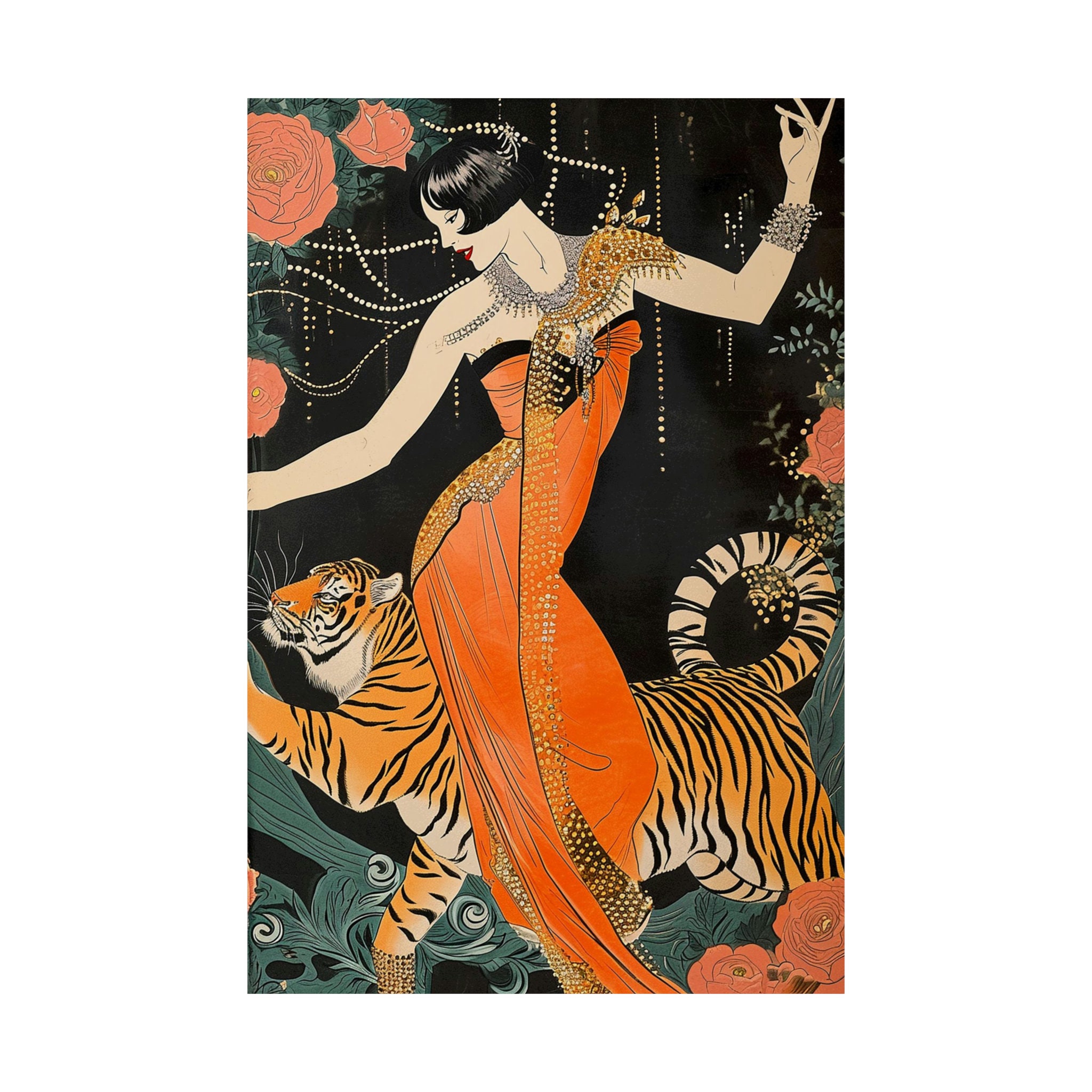 1920s Hand Drawn Art Print Flapper Dancing With Tiger - Etsy