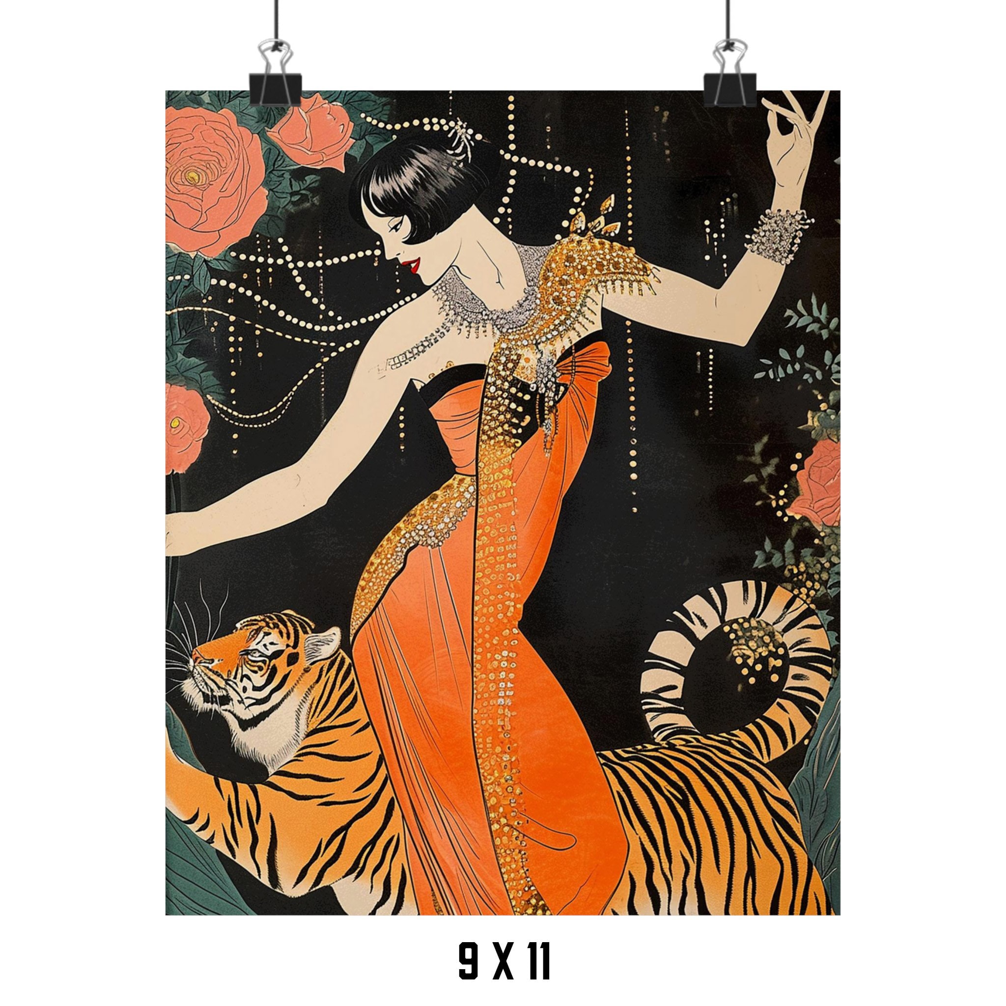 1920s Hand Drawn Art Print Flapper Dancing With Tiger - Etsy