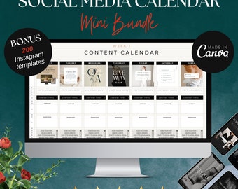 Dark Mode Content Calendar Social Media Calendar Planner Template BONUS 200 Aesthetic Instagram ...
