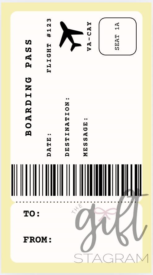 Boarding Pass Printable Gift Tag | DIGITAL DOWNLOAD | Birthday Gift Tag ...