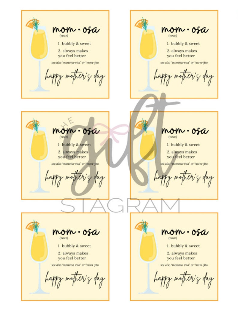 Mom-osa Gift Tag | DIGITAL DOWNLOAD | Mother's Day Gift Tag | Mother's ...
