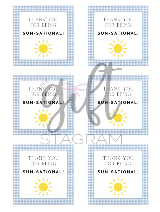 You Are Sun-sational Gift Tag DIGITAL DOWNLOAD Teacher's Appreciation ...