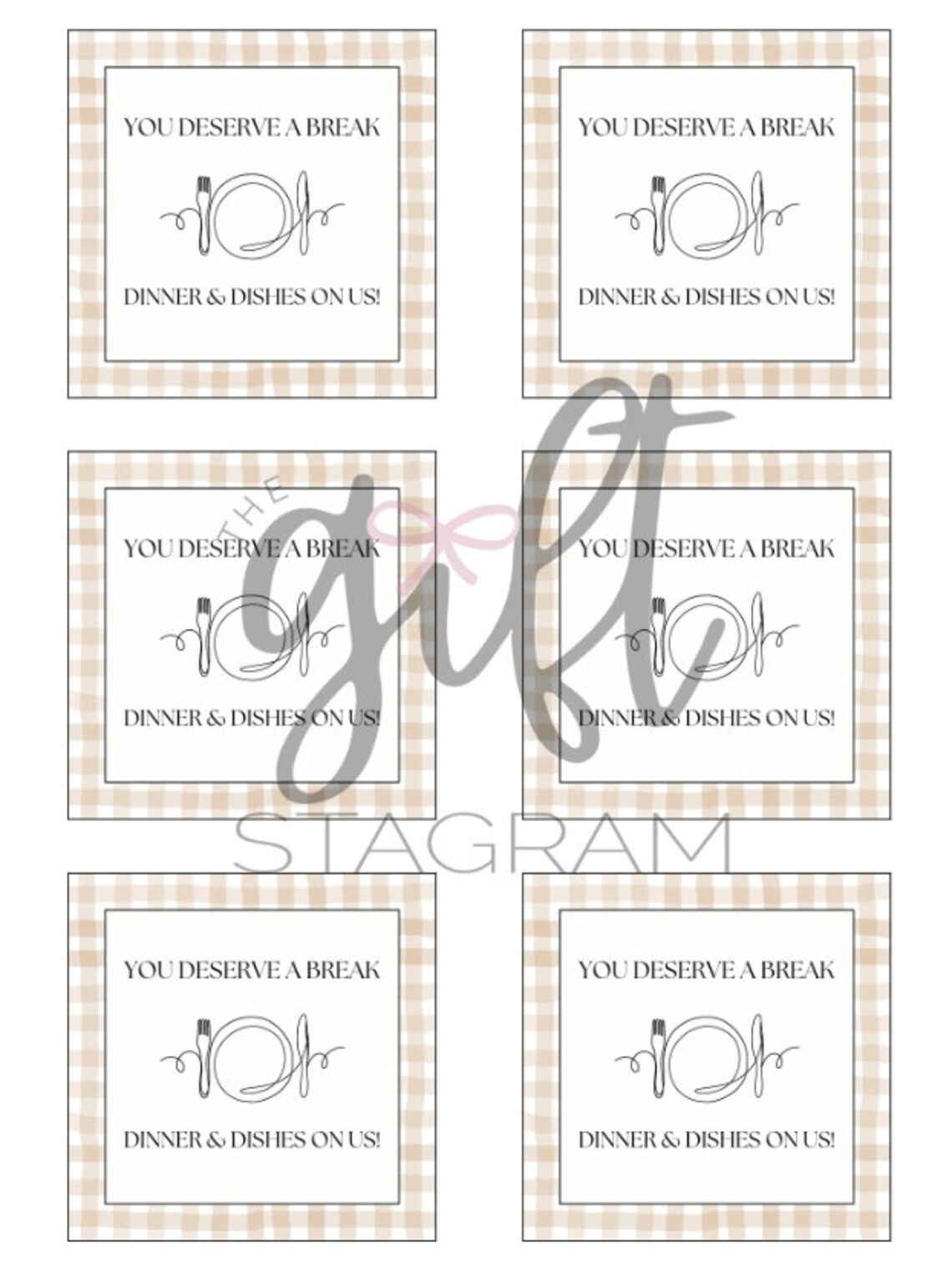 You Deserve A Break, Dinner & Dishes on Us Gift Tag | DIGITAL DOWNLOAD ...