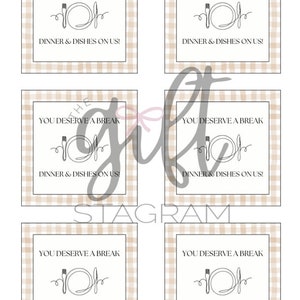 You Deserve A Break, Dinner & Dishes on Us Gift Tag | DIGITAL DOWNLOAD ...
