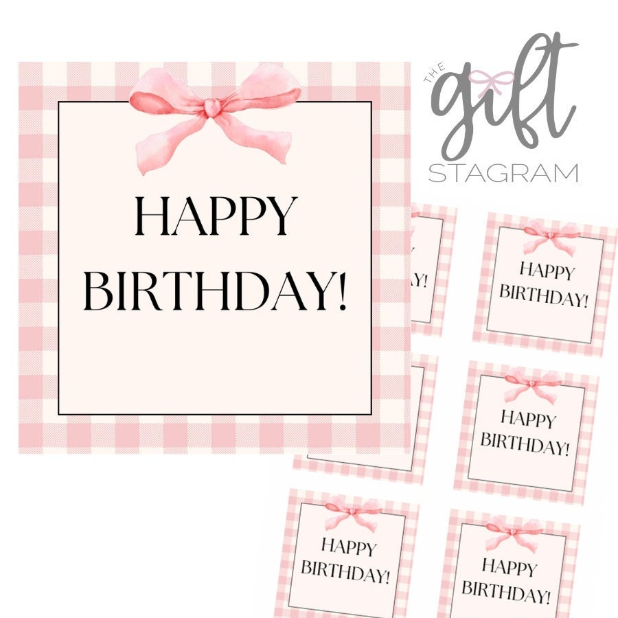 Happy Birthday Gift Tag DIGITAL DOWNLOAD Pink Gingham Gift Tag Girly ...