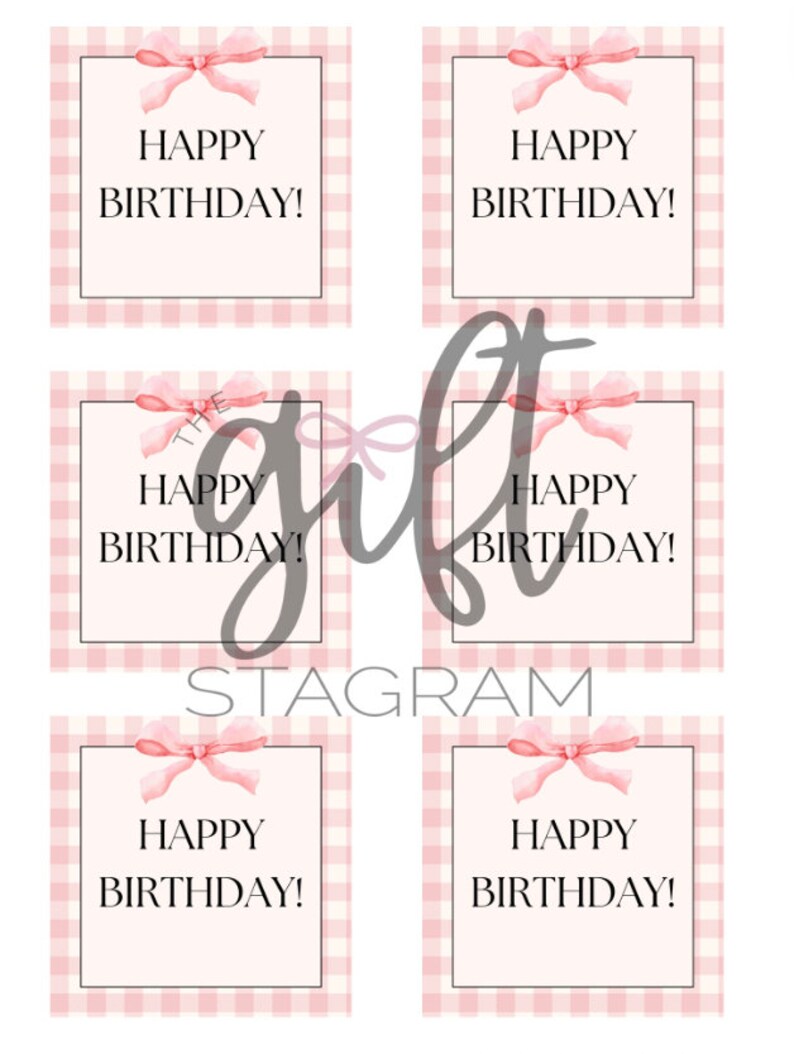 Happy Birthday Gift Tag | DIGITAL DOWNLOAD | Pink Gingham Gift Tag ...