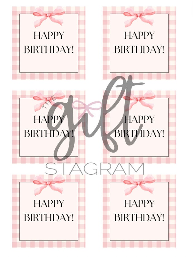 Happy Birthday Gift Tag DIGITAL DOWNLOAD Pink Gingham Gift Tag Girly ...