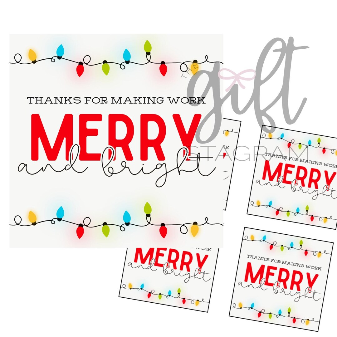 Thanks for Making Work Merry and Bright Gift Tag | DIGITAL DOWNLOAD ...