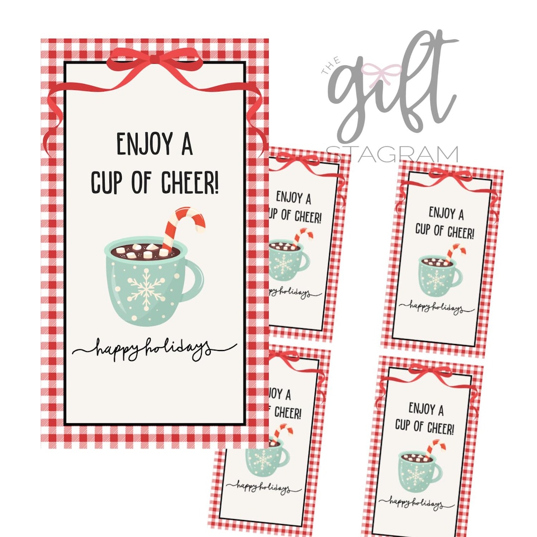 Enjoy A Cup of Cheer Happy Holidays Gift Tag | DIGITAL DOWNLOAD ...