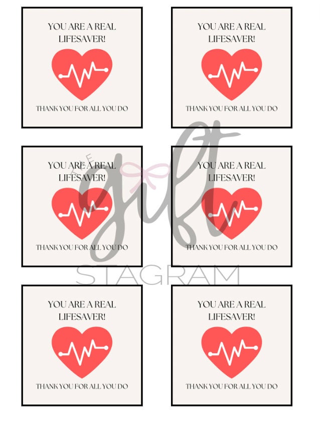 You Are A Lifesaver Gift Tag DIGITAL DOWNLOAD Thank You Gift Tag Nurse ...