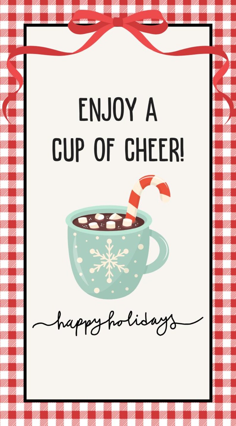 Enjoy A Cup of Cheer Happy Holidays Gift Tag | DIGITAL DOWNLOAD ...