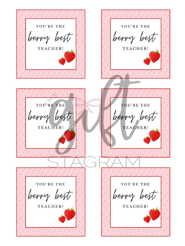 Berry Best Teacher Gift Tag DIGITAL DOWNLOAD Teacher Appreciation Gift ...