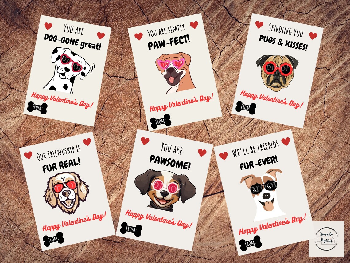 Printable Dog Valentine's Day Cards, Ready to Print Valentines Tags ...
