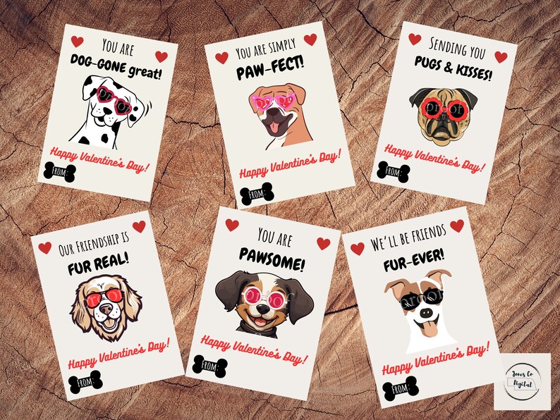 Printable Dog Valentine's Day Cards, Ready to Print Valentines Tags ...