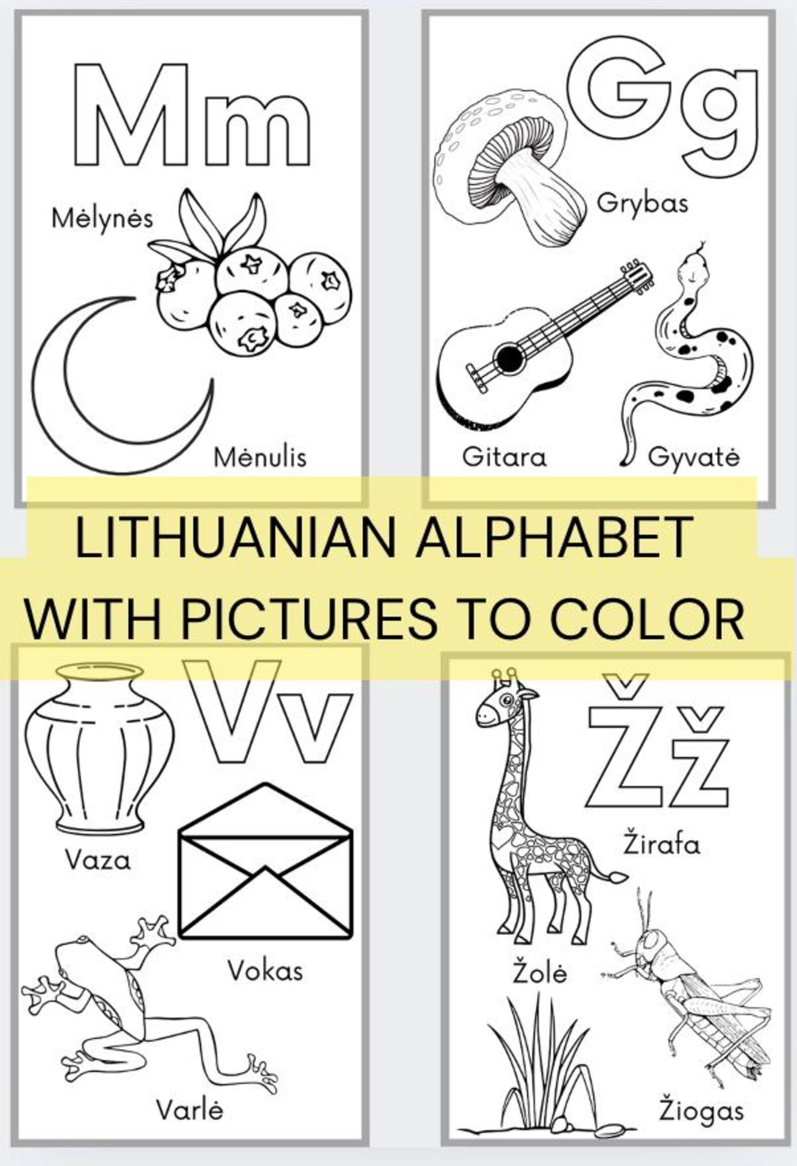 32 Lithuanian Alphabet Coloring Pages for Kids: Lietuvių Kalbos Abėcėlė ...