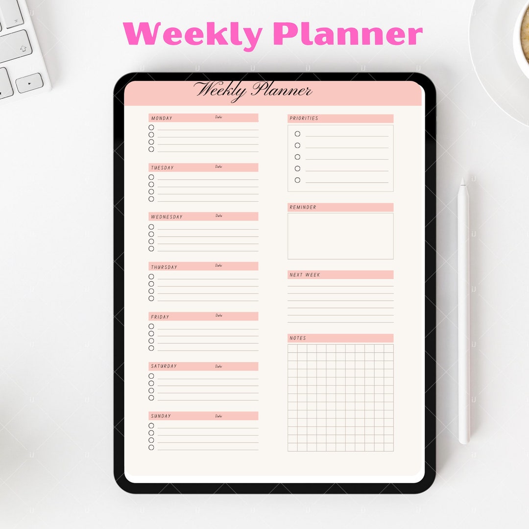 Digital Weekly Planner Planner 2024 Downloaded Planner Minimalistic ...